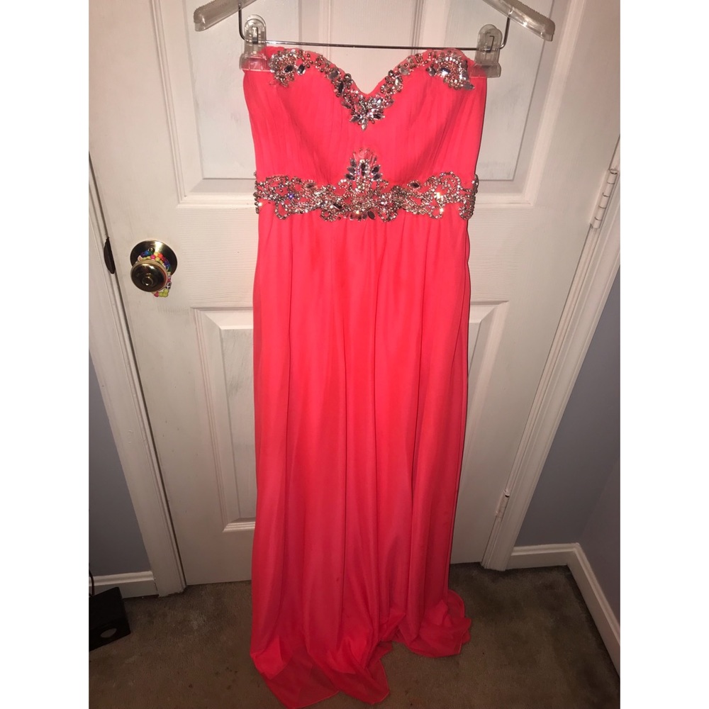 Coral Jeweled Strapless Prom Dress - Gem